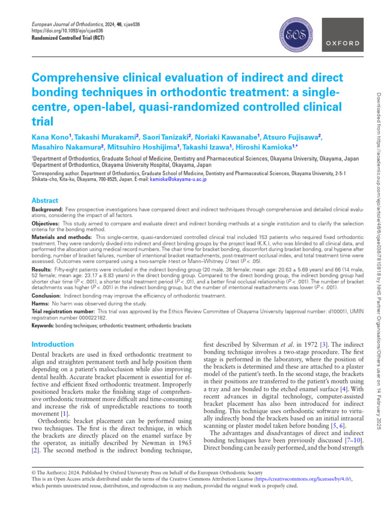 Comprehensive Clinical Evaluation of Indirect and Direct Bonding ...