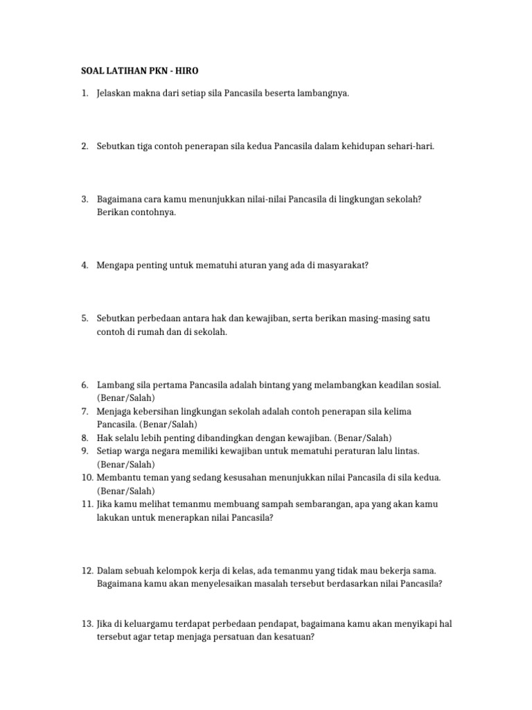 Latihan Soal PPKN Kelas 3 SD | PDF