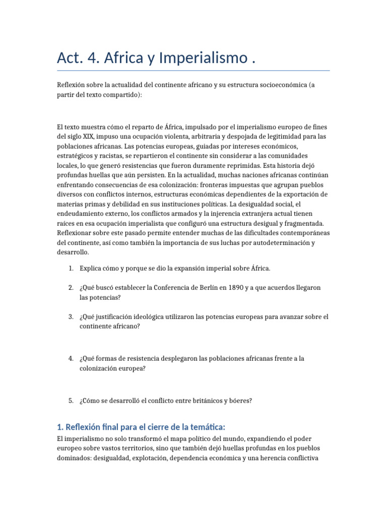 Imperialismo Historia | PDF | Imperialismo | África