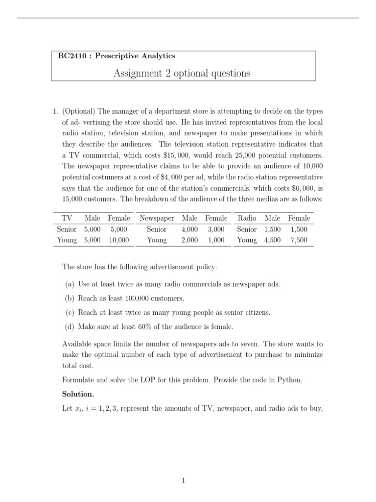 BC2410 or 2411 Assignment2 Solution Optional PDF | PDF | Theoretical ...