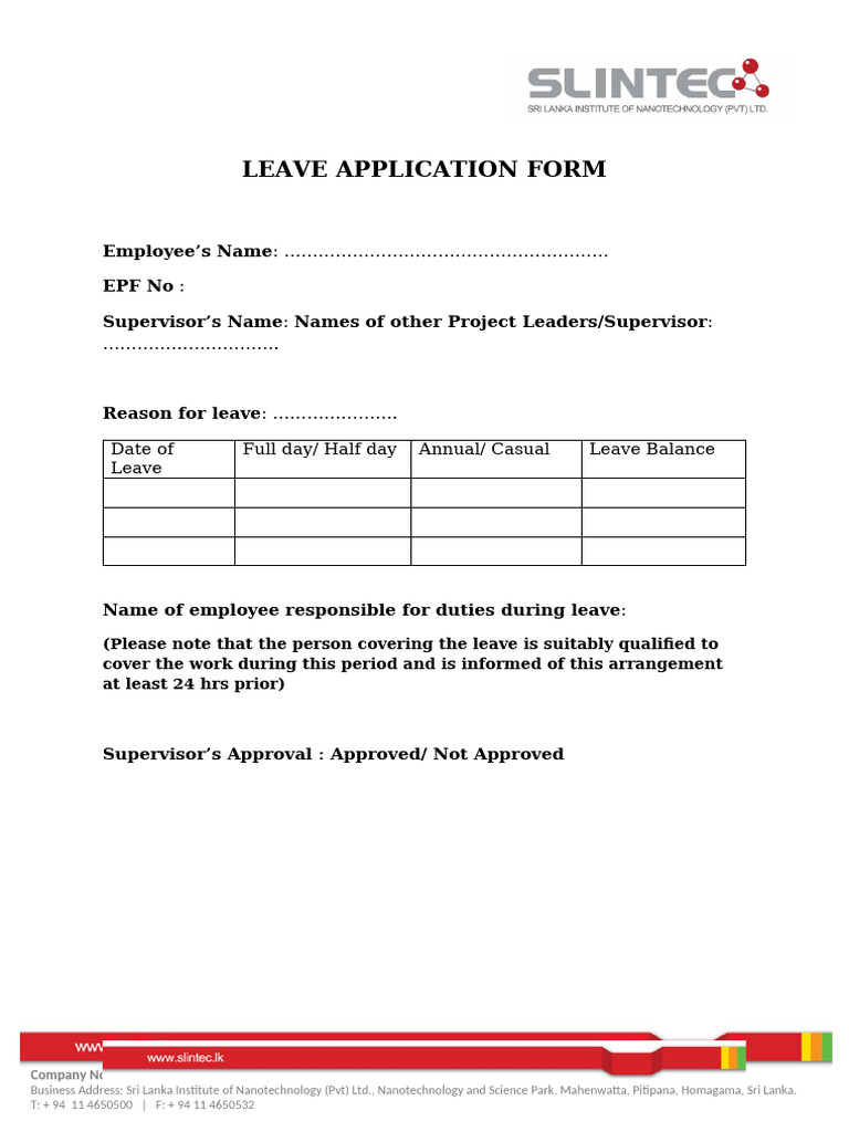 Leave Application Form 2025 | PDF