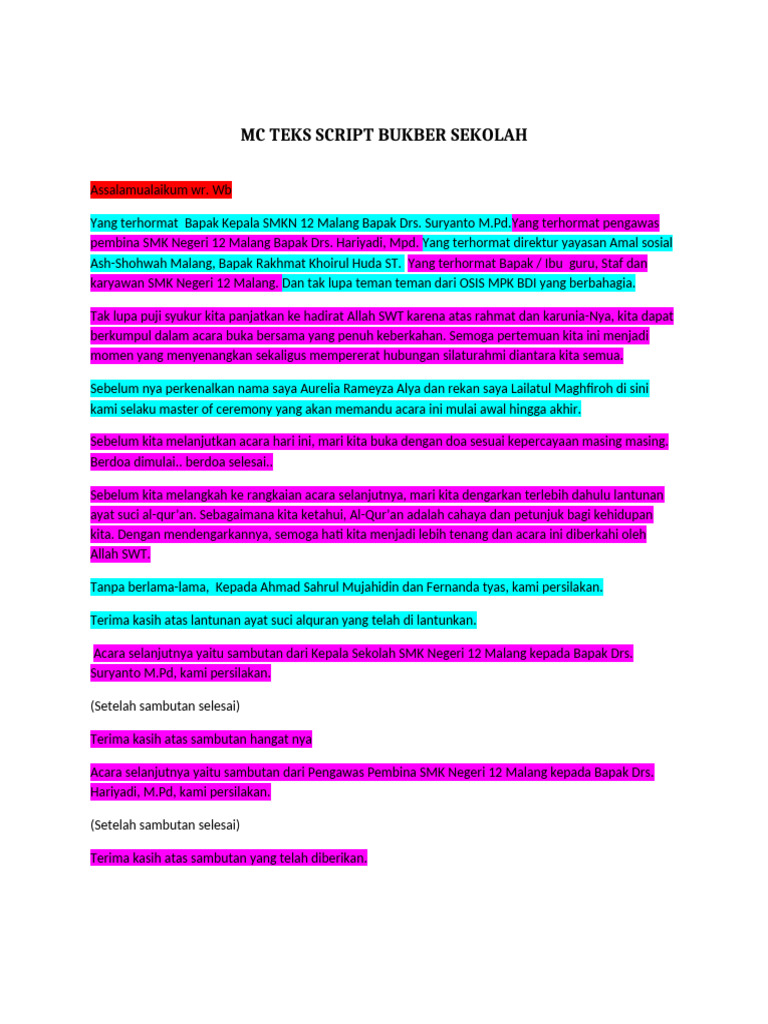 MC Teks Script Bukber Sekolah Kamis (20) | PDF