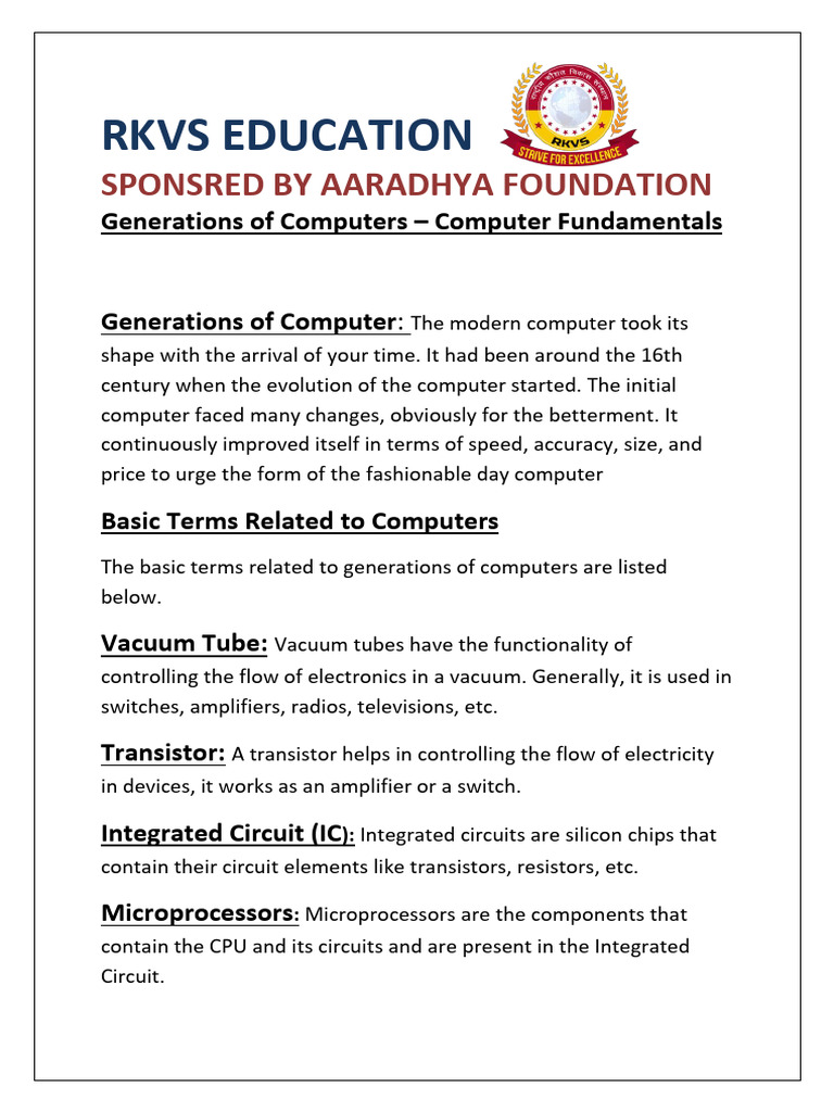 Generations of Computers | PDF | Integrated Circuit | Central Processing Unit