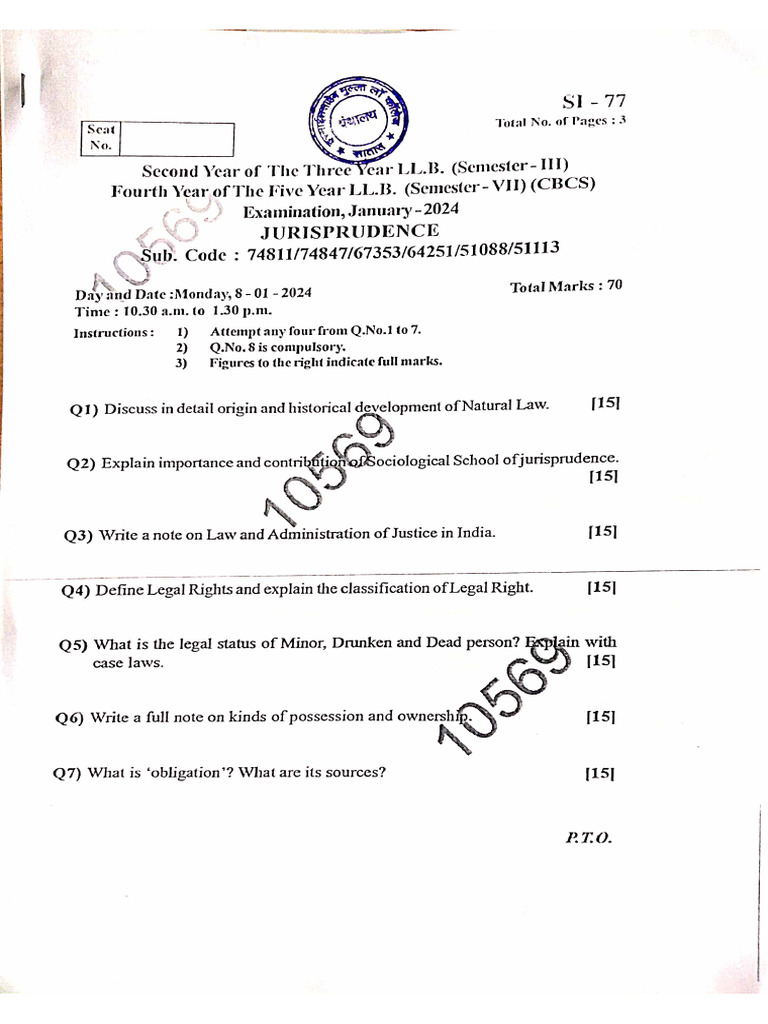 Ll. B. - II, Sem. III, Nlc-IV, Sem. Vii Jan. 2024 | PDF