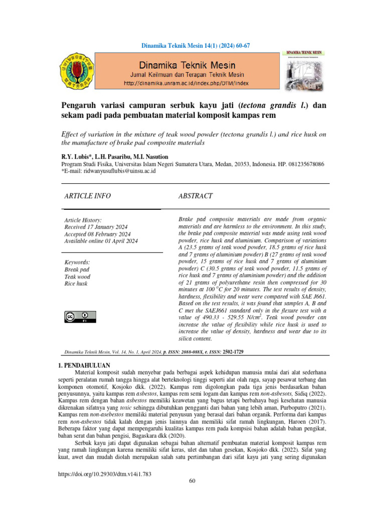 Pengaruh Variasi Campuran Serbuk Kayu Jati (Tectona Grandis L.) Dan Sekam Padi Pada Pembuatan ...