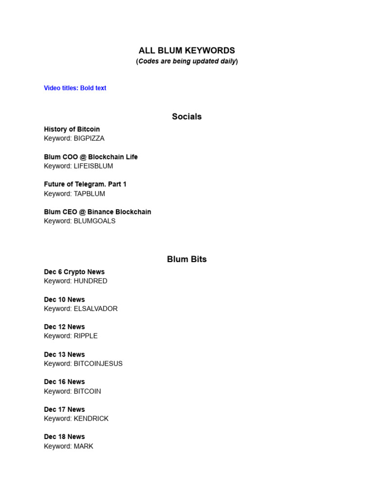 All Blum Keywords (Academy + Blum Bits) | PDF | Cryptocurrency ...