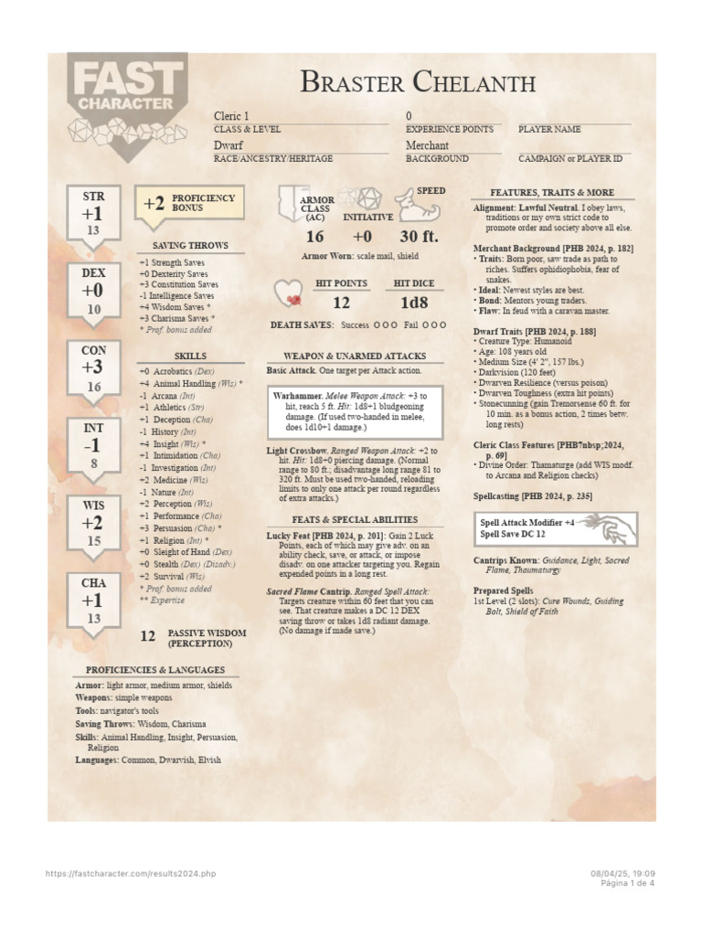 Dwarf Cleric Character Sheet | PDF | Dungeons & Dragons | Wizards Of The Coast