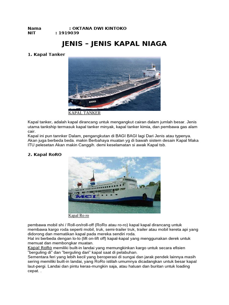 Jenis-Jenis Kapal Niaga dan Fungsinya | PDF
