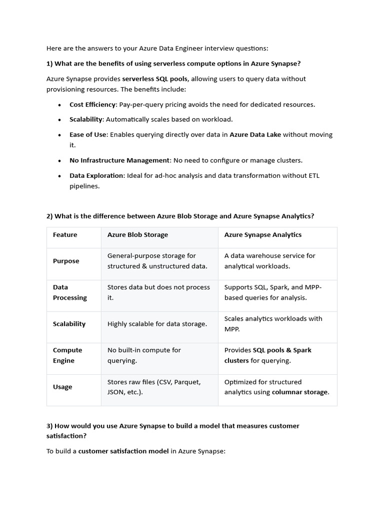 Important DE Interview Questions | PDF | Apache Spark | Microsoft Azure