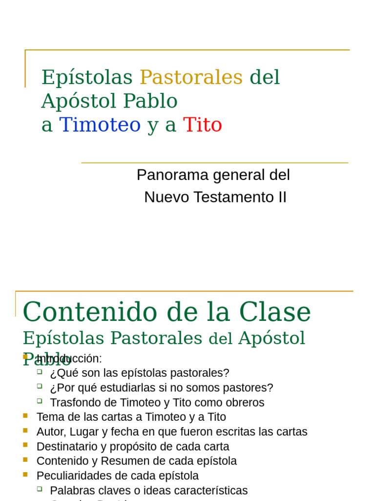 EpistolaPastorales Timoteo Tito | PDF | Pablo el apóstol | San timoteo