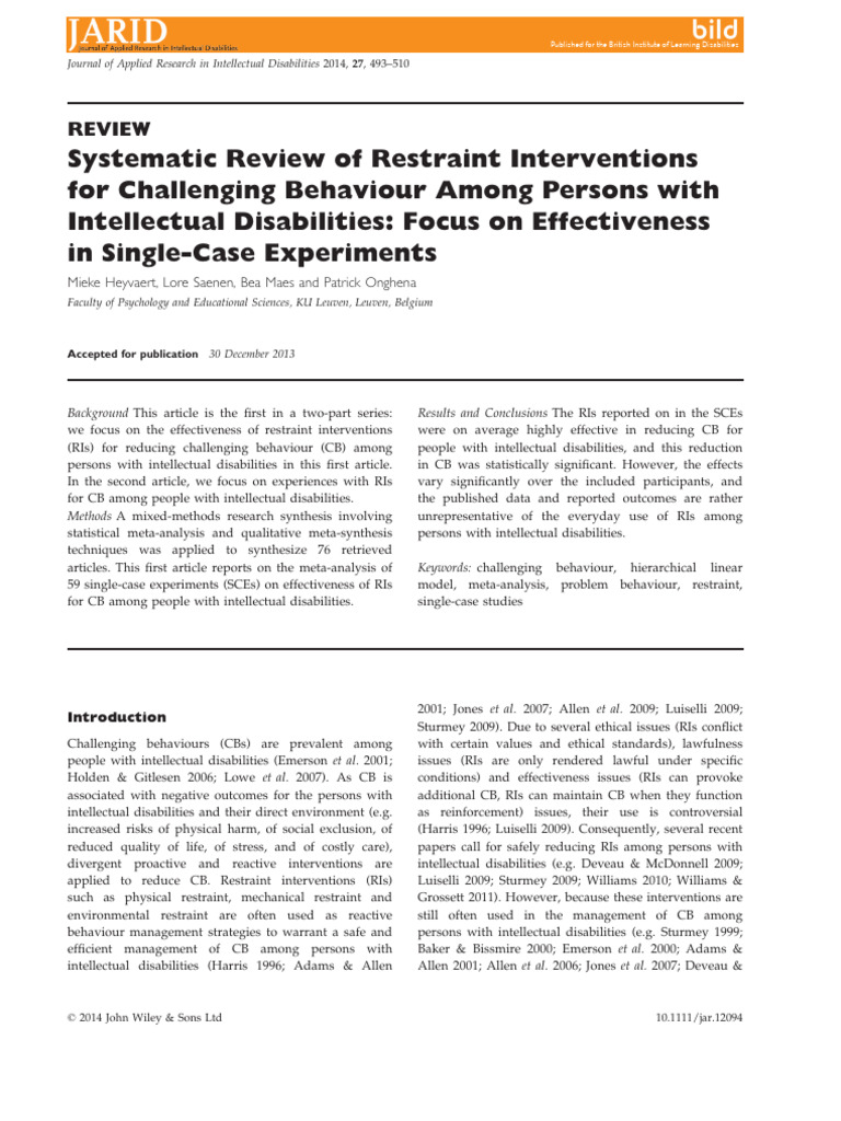 Research Intellect Disabil - 2014 - Heyvaert - Systematic Review of ...