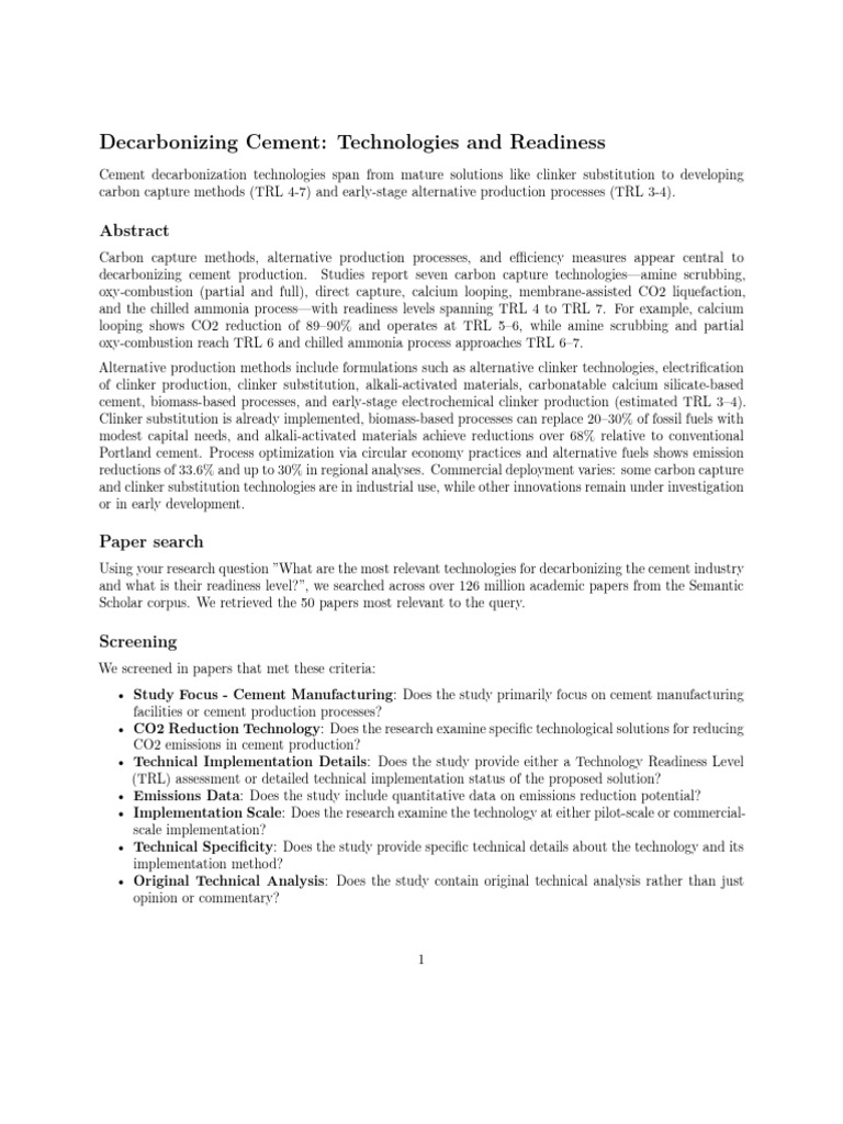 Decarbonizing Cement_ Technologies and Readiness - Report | PDF | Cement | Climate Change Mitigation