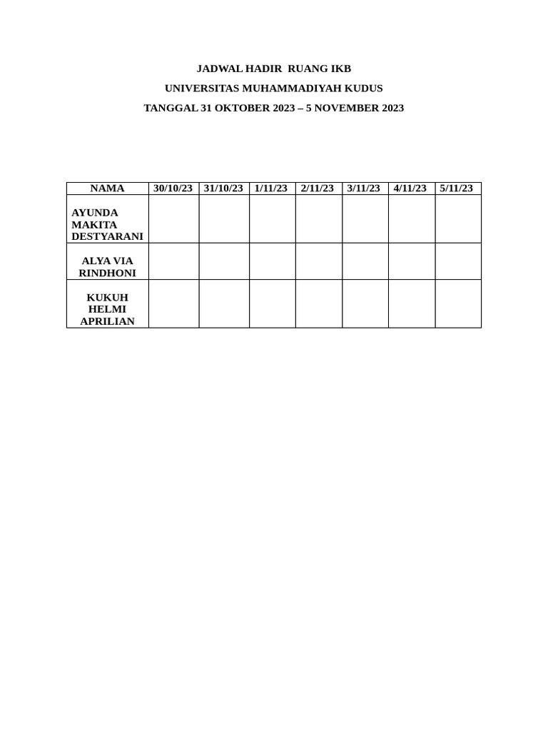 Jadwal Hadir Ikb | PDF