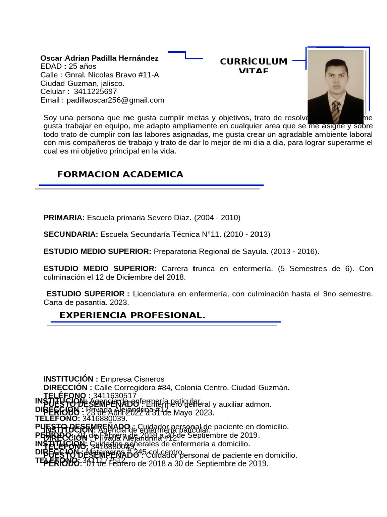 EJEMPLO DE CURRICULUM VITAE | PDF | Cuidado de la salud | Medicina