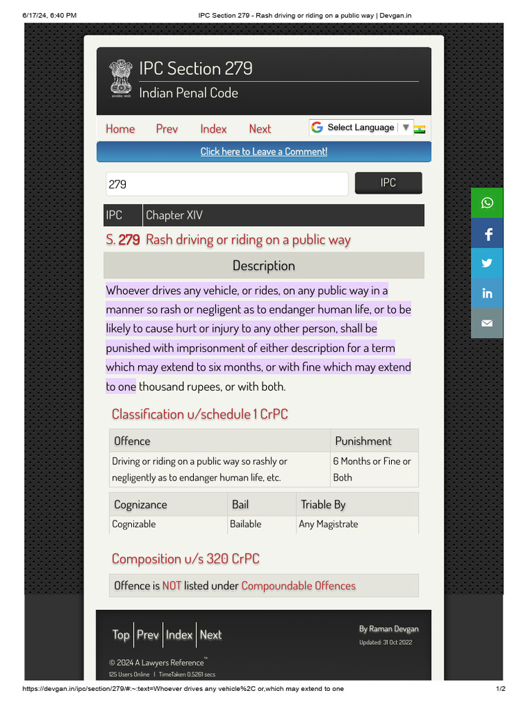 IPC Section 279 - Rash Driving or Riding On A Public Way - Devgan - in ...