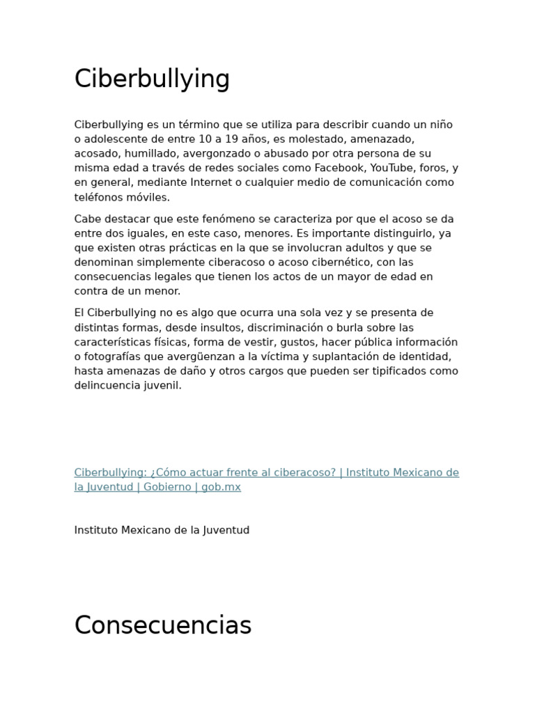 Ciberbullying: Definición y Consecuencias | PDF | Acoso cibernético ...