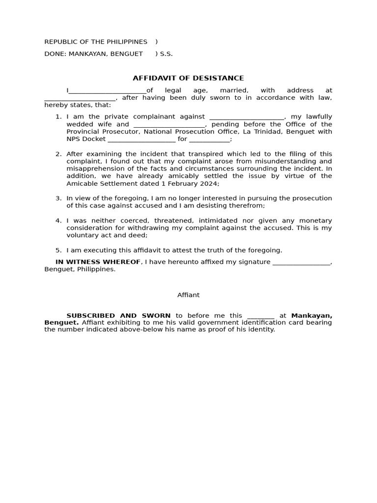 Affidavit of Desistance | PDF