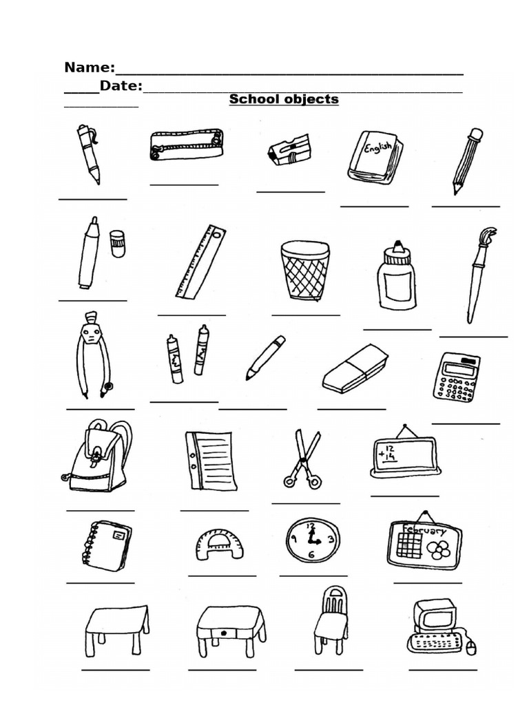 School Objects Worksheets | PDF | Classroom | Teachers