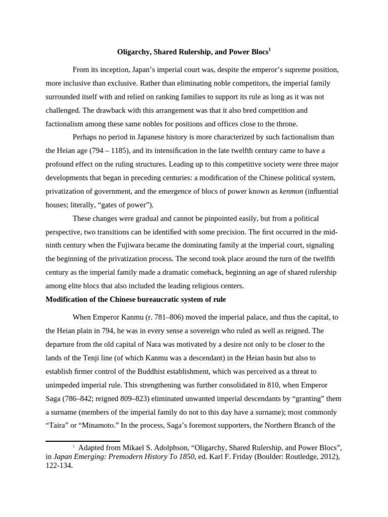 Fujiwara Family's Influence on Emperors | PDF | Feudal Japan