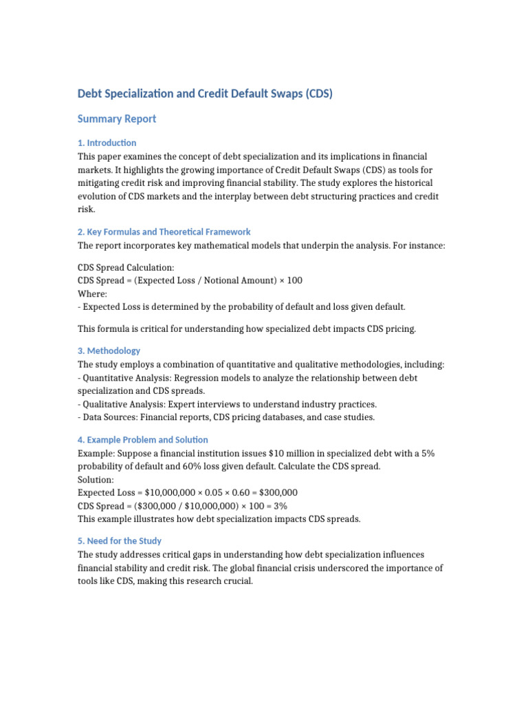 Debt Specialization and CDS Summary Report | PDF | Credit Default Swap ...