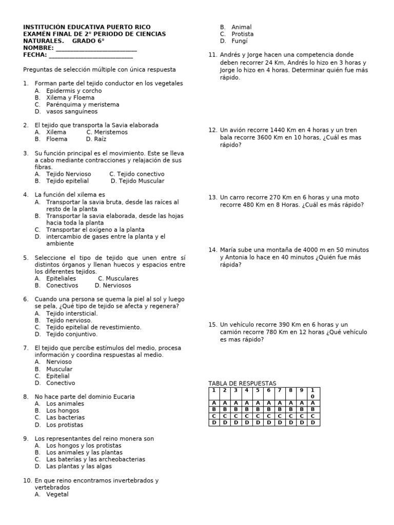 EXAMEN Final Segundo | PDF | Raíz | Tejido (biología)
