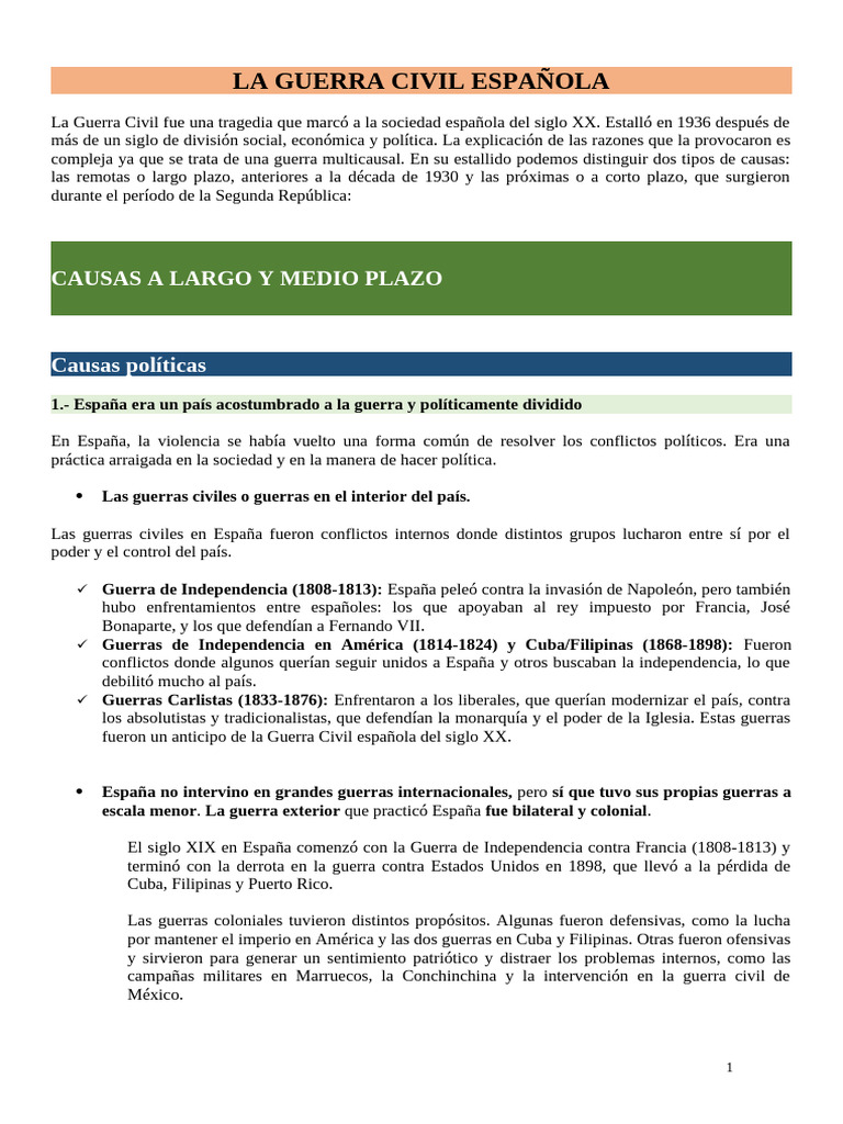 Causas de la Guerra Civil Española | PDF | guerra civil Española | España