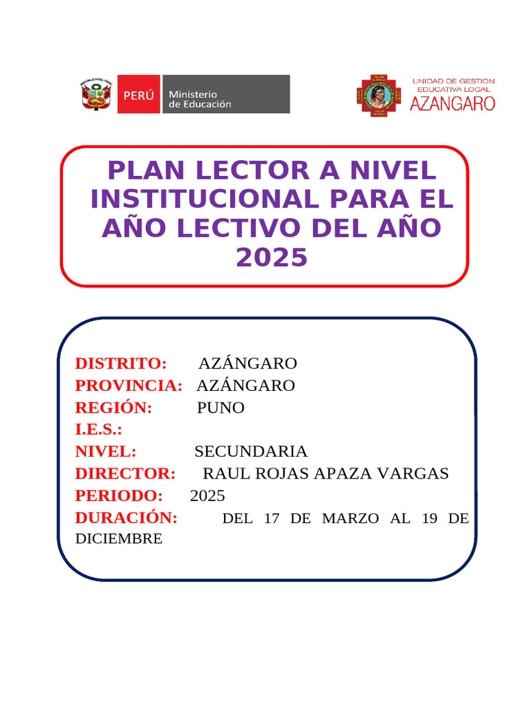 Plan Lector 2025 | PDF | Educación primaria | Enseñando