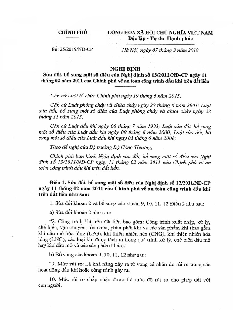 ND 25 2019 NDCP Sua Doi, Bo Sung ND13 Ve An Toan CT Dau Khi | PDF