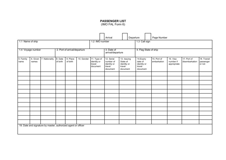 Passenger List Template for Ships | PDF