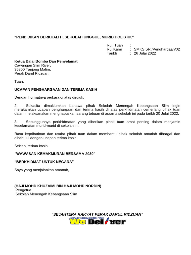 Format Surat New (Penghargaan Bomba) | PDF