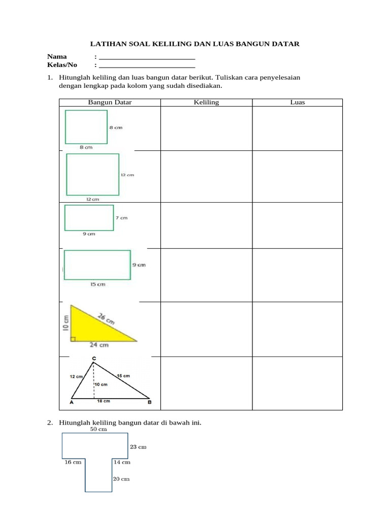 Latihan Soal Keliling Dan Luas Bangun Datar | PDF