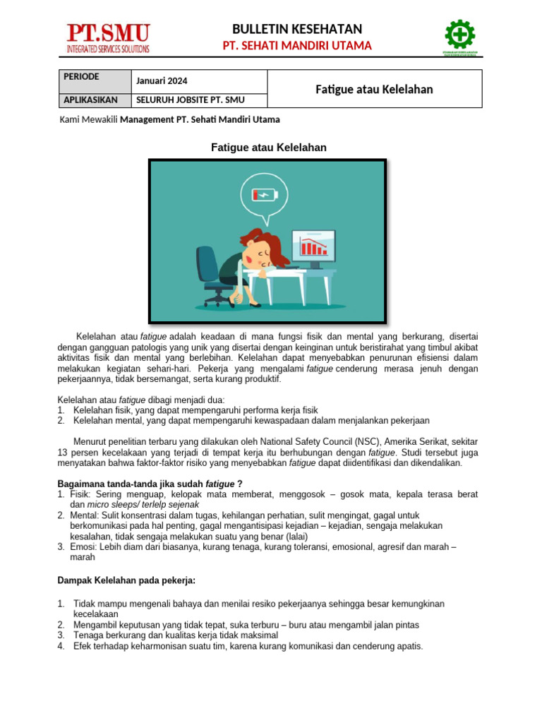 Bulletin K3LL Fatigue atau Kelelahan | PDF