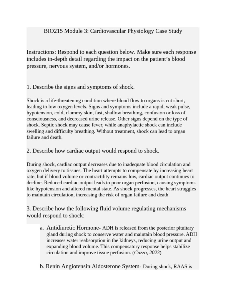 Cardiovascular Case Study | PDF | Shock (Circulatory) | Angiotensin