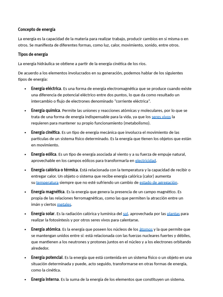 Tipos y conceptos de energía explicados | PDF | Electricidad | Calor
