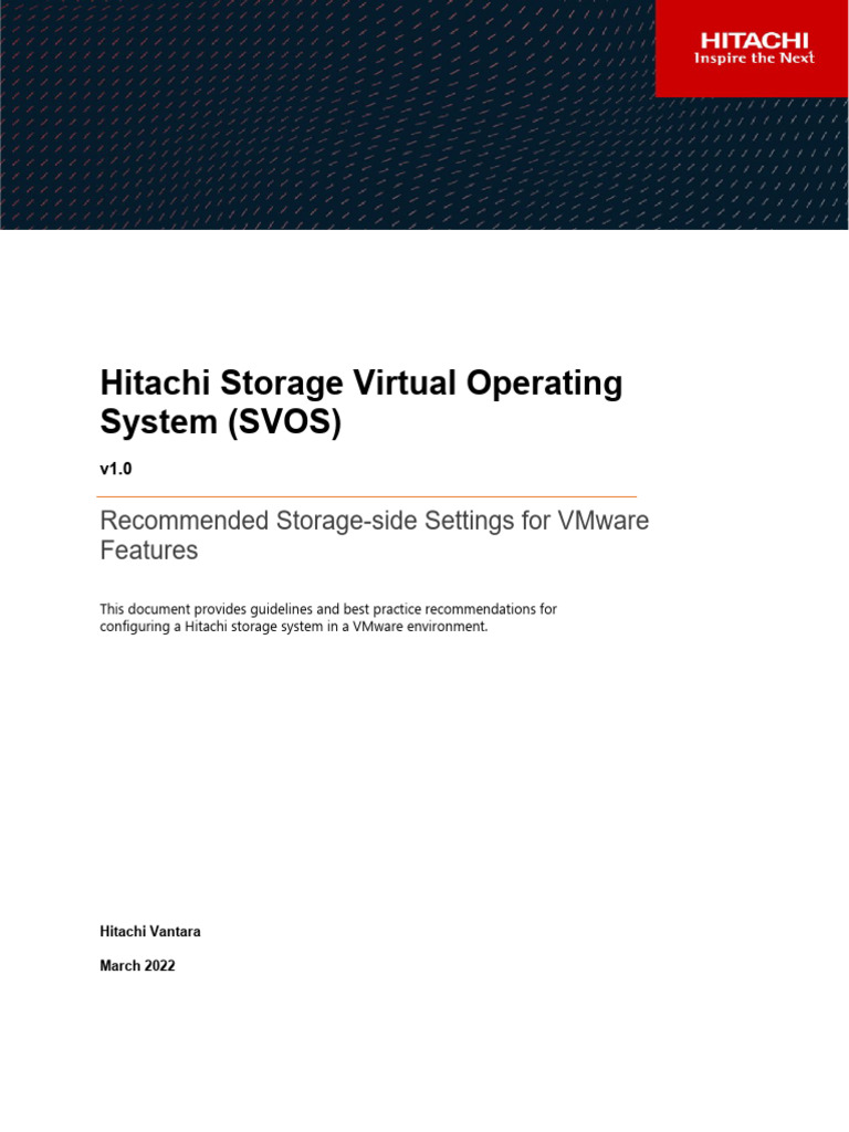 Hitachi SVOS - Recommended Storage Side Settings For Various VMware ...