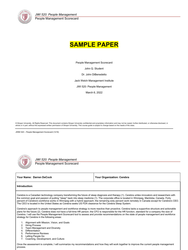 JWMI 520 - Week #9 Assignment #4 SAMPLE PAPER2 (People Management Scorecard) | PDF | Recruitment ...