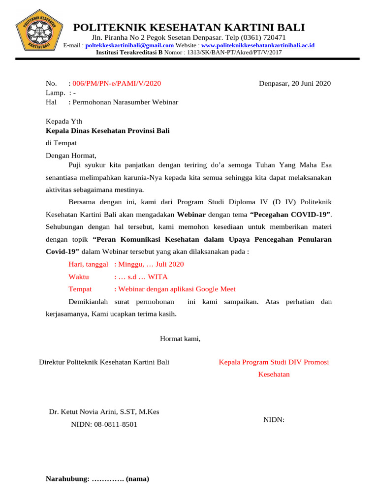 SURAT PERMOHONAN NARASUMBER PKB | PDF