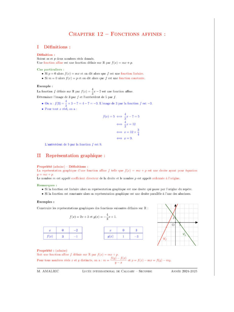 Chapitre 12 - Fonctions Affines | PDF