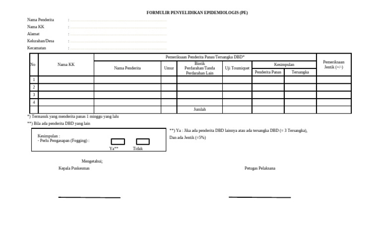 Formulir Penyelidikan Epidemiologis DBD | PDF