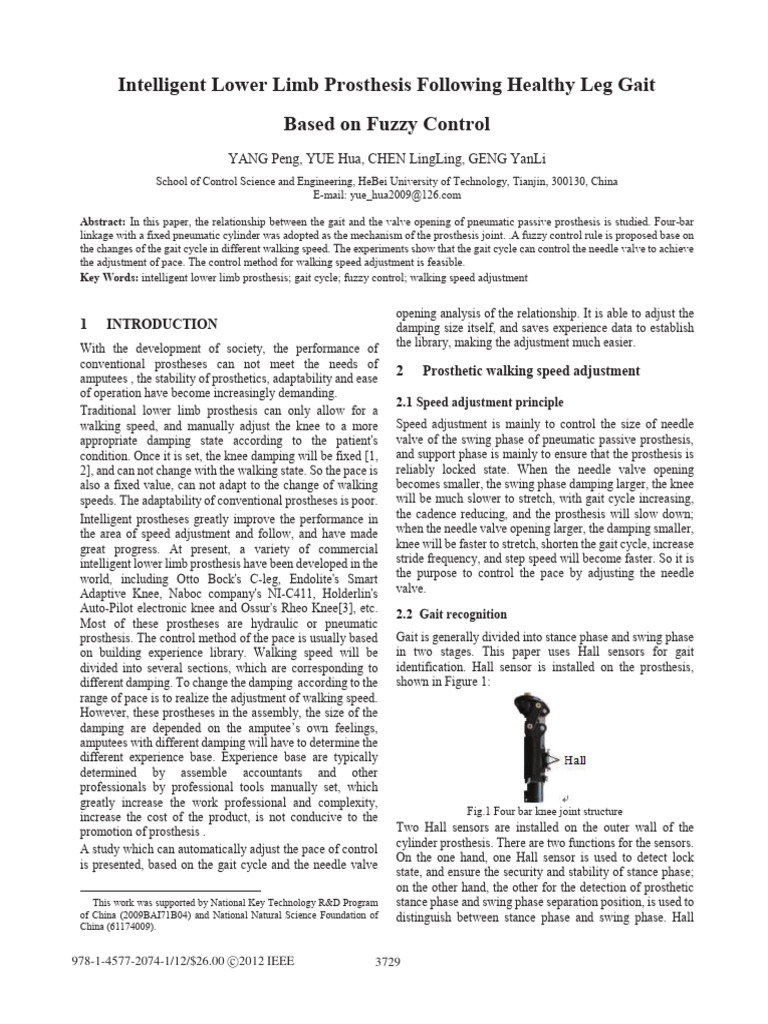 Intelligent Lower Limb Prosthesis Following Healthy Leg Gait Based On Fuzzy Control | PDF ...
