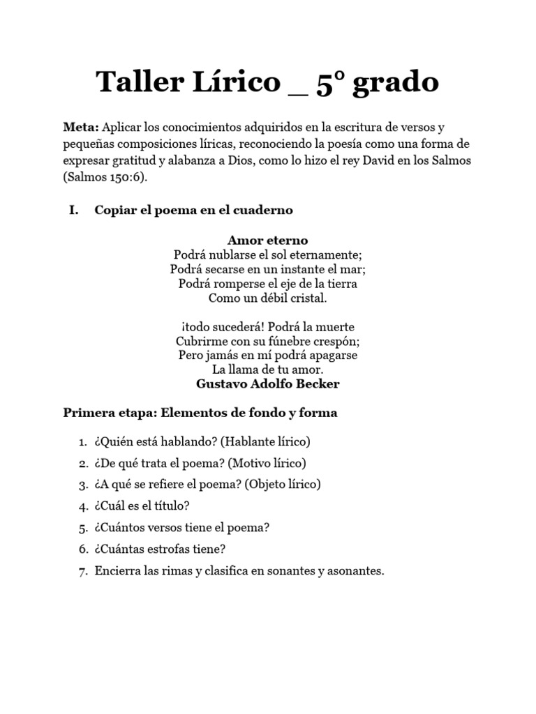 Taller lírico 5° grado | PDF