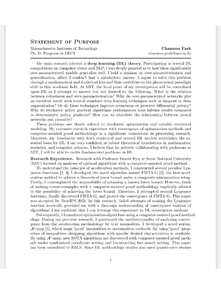 SOP-Statement of Purpose - PHD | PDF