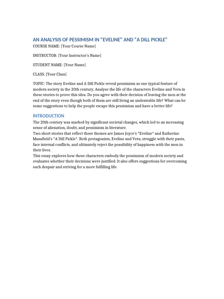 Eveline - Dill - Pickle - Analysis bài luận 2 | PDF