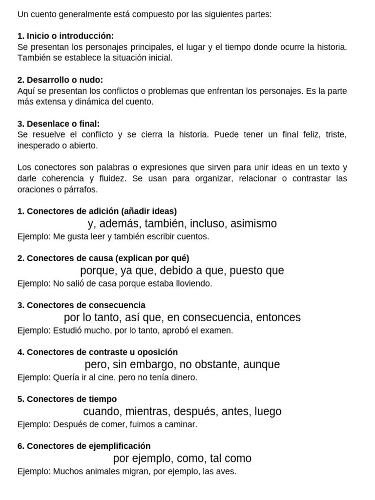 Estructura y conectores en cuentos | PDF