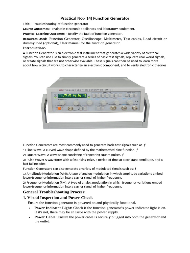 14) Function Genrator | PDF | Amplitude | Distortion
