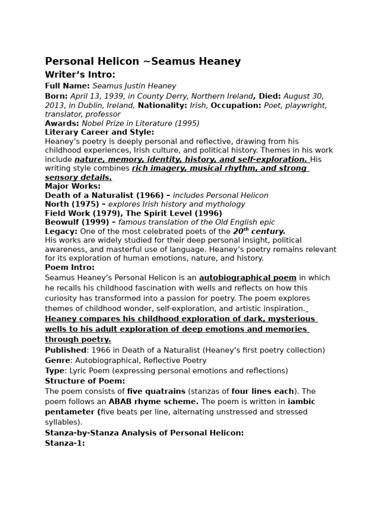 Personal Helicon by Seamus Heaney | PDF | Poetry | Irish Poetry