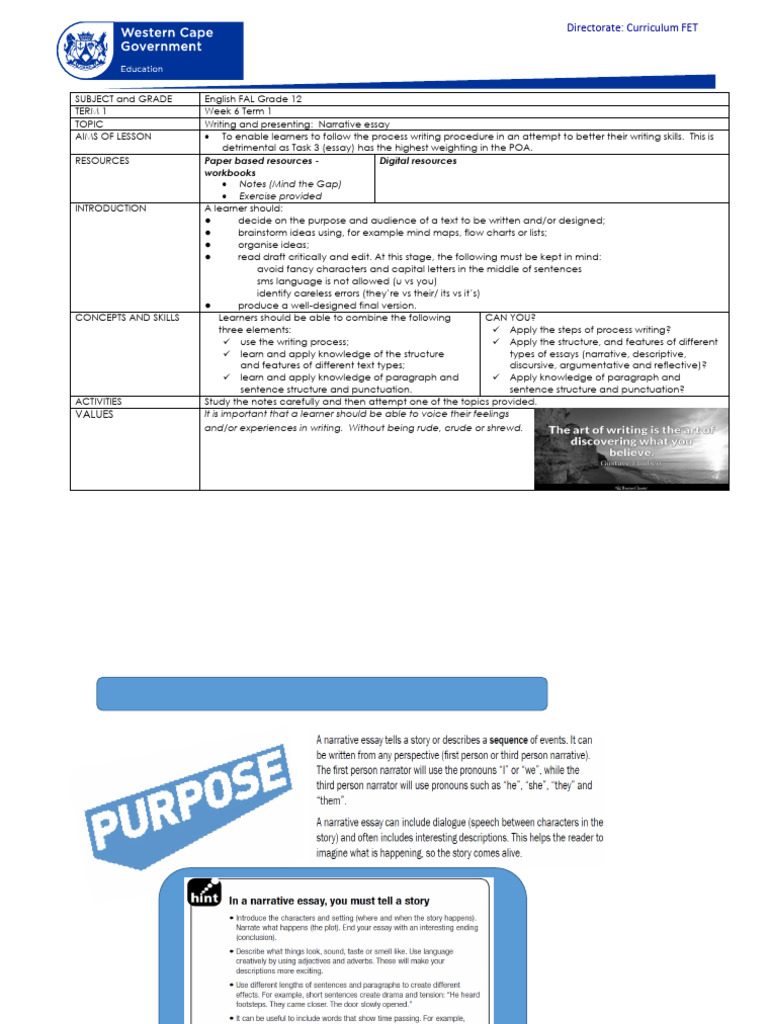 Narrative Essay Writing Guide for Grade 12 | PDF | Essays | Proofreading