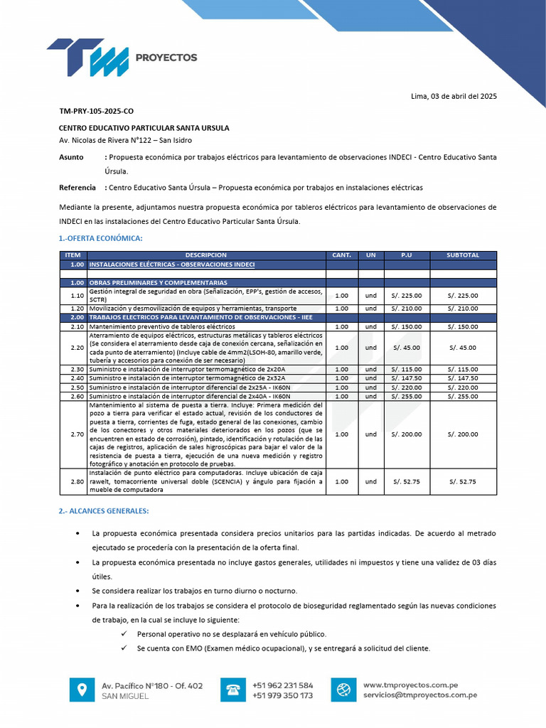 TM-PRY-105-2025-CO-VerB, Sta Ursula Trabajos IIEE, 03.04.25 | PDF ...