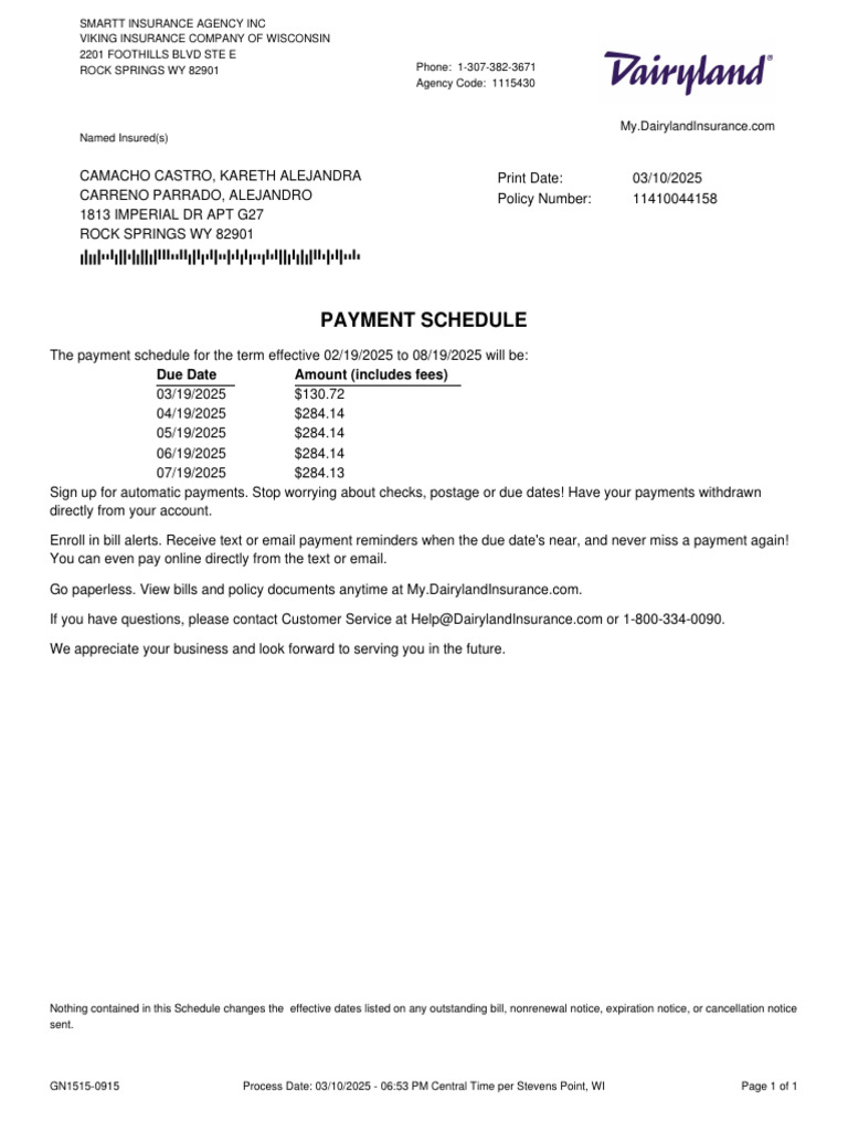 Insurance Payment Schedule 2025 | PDF