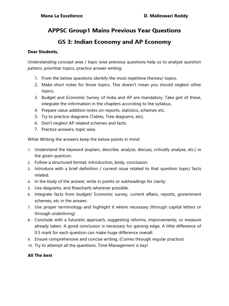 APPSC G1 Mains PYQ - GS Paper 3 | PDF | Government Budget Balance ...